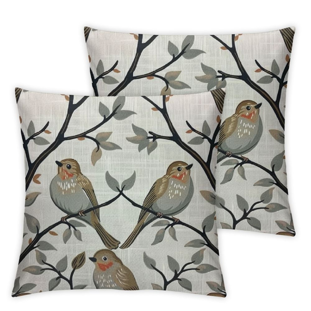Nawypu Adorable Bird Throw Pillow Cover Willow Branch Cute Robin Rustic ...