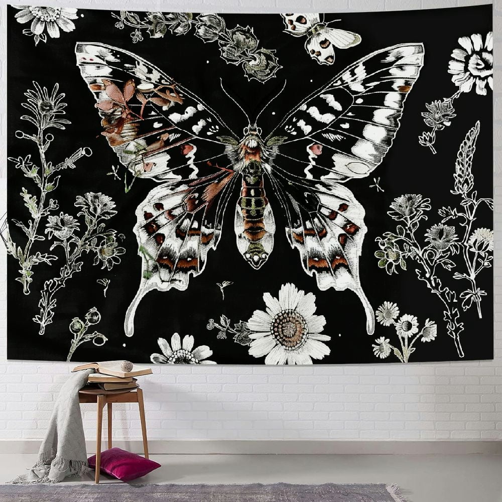 Nawypu Aesthetic Butterfly Tapestry Plants Flowers Tapestries Boho Moth ...