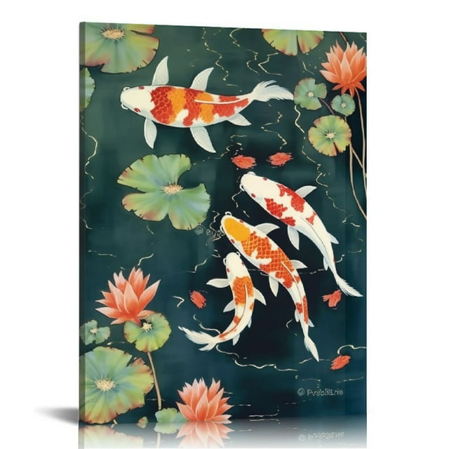 Nawypu Aesthetic Poster Koi Fish Feng Shui Nine Fish Painting Lotus Koi ...
