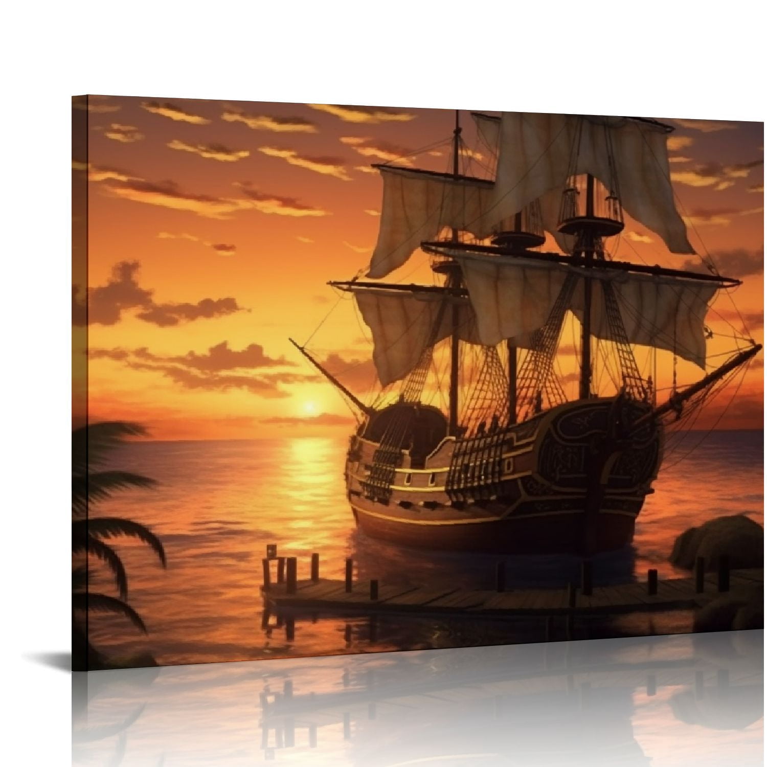 Nawypu Aesthetic Posters Sunset Fantasy Pirate Ship Room Decor Posters ...