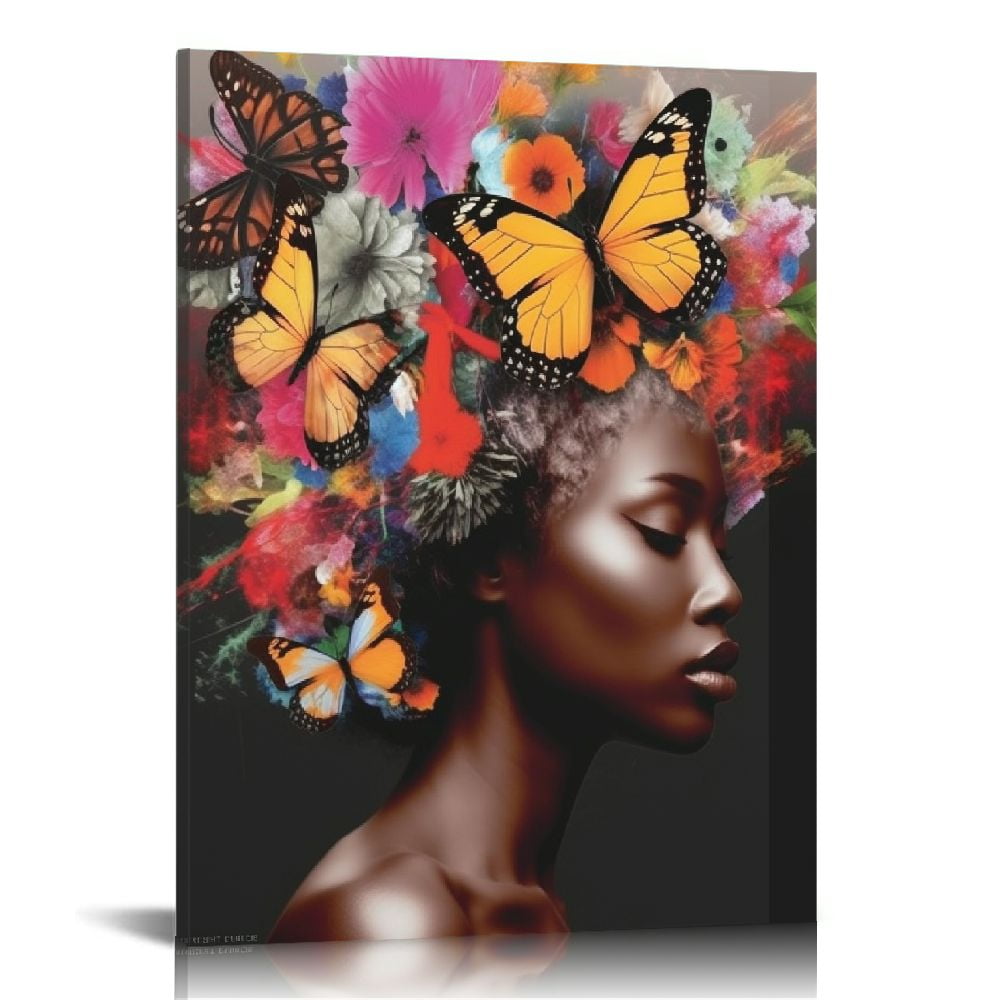 Nawypu African American Black Women Wall Art For Living Room Decor Flowers And Black African ...