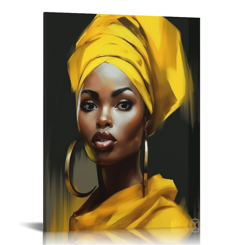 Nawypu African American Canvas Wall Art Abstract Black Woman Art Yellow Hair Black Girl Painting ...