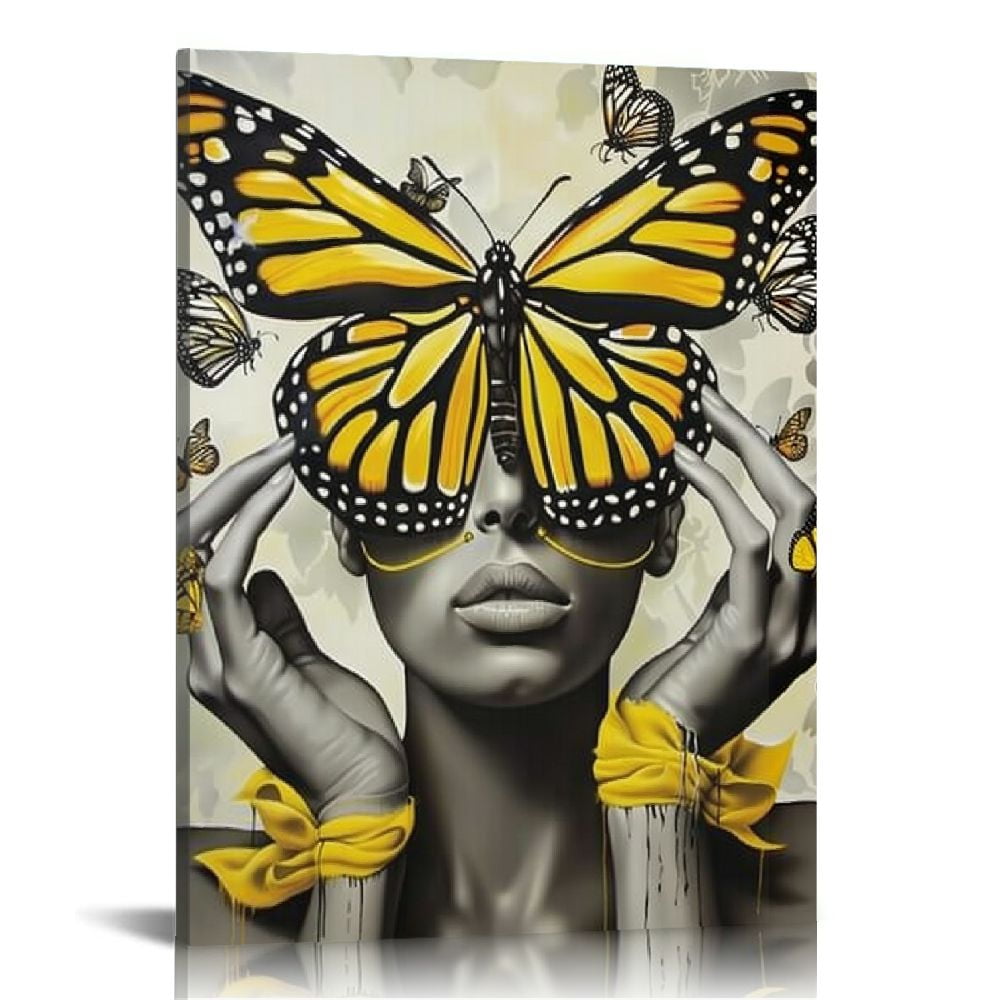 Nawypu African American Canvas Wall Art Black Woman And Butterfly Picture Prints Black Girl