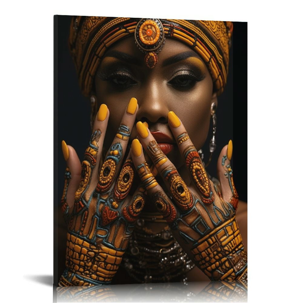 Nawypu African American Canvas Wall Art,Black and Gold Abstract Beauty Women Portrait Picture ...