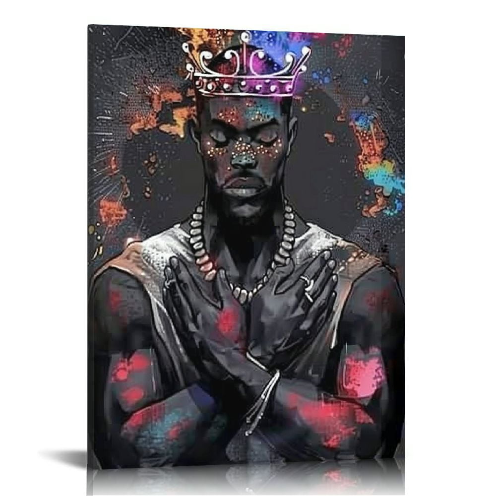 Nawypu African American Canvas Wall Art Decoration Inspirational Black Man King Crown Painting ...