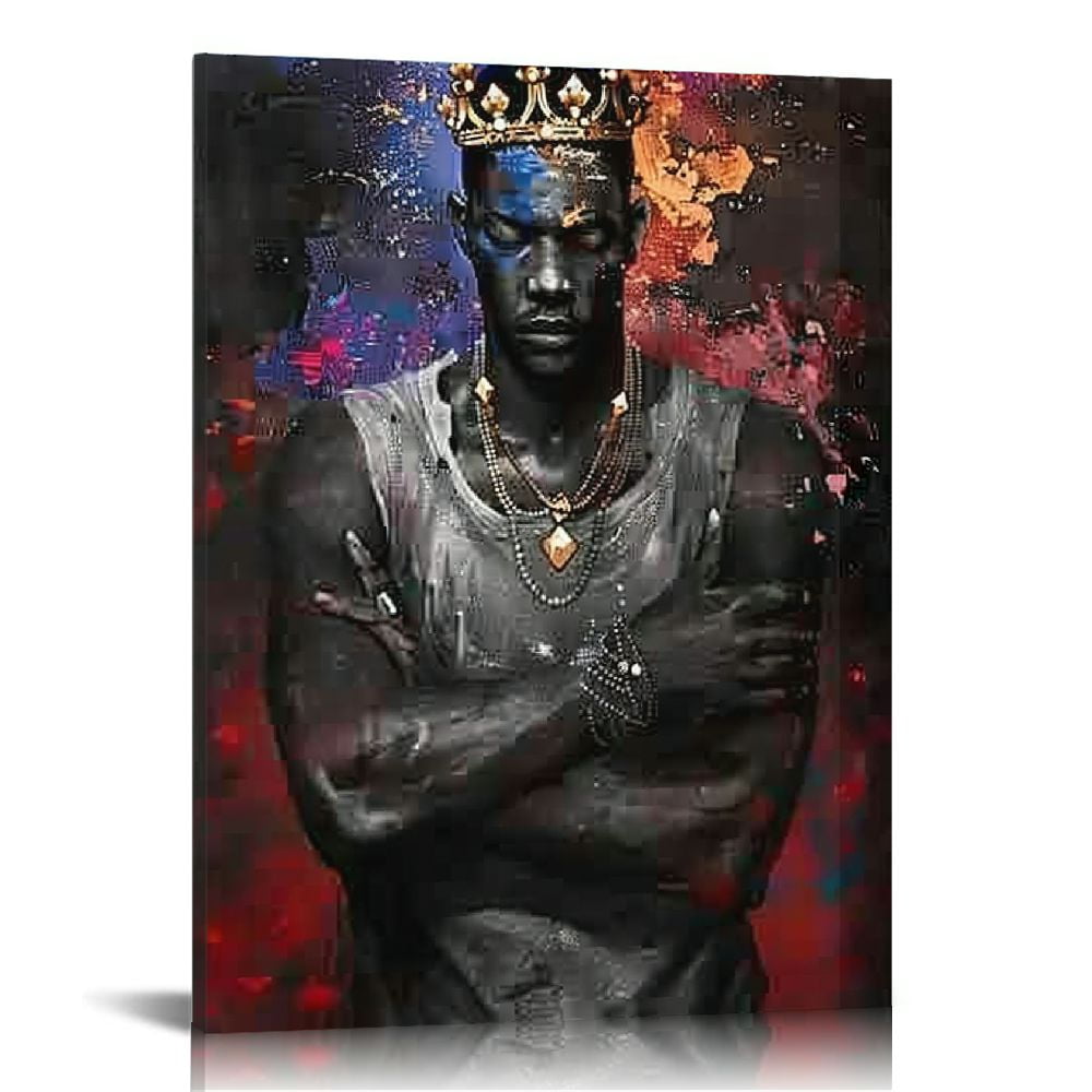 Nawypu African American Canvas Wall Art Decoration Inspirational Black Man King Crown Painting ...