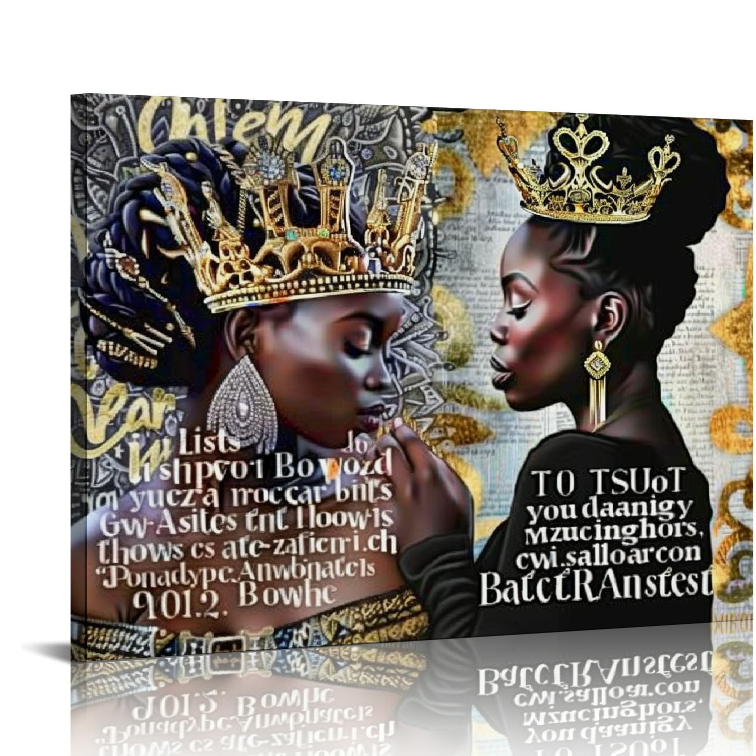 Awypu African American King and Queen with Crown Wall Art Black Couple Canvas Prints ...