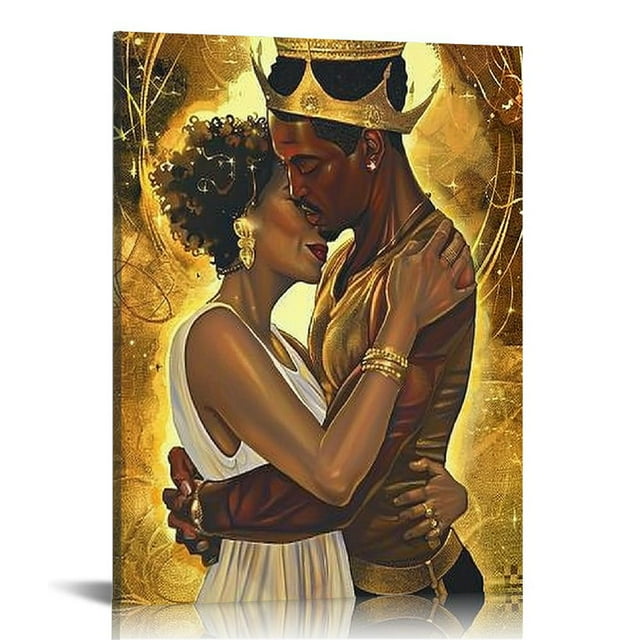Nawypu African American Wall Art-Black King and Queen Canvas Wall Art, Crown Black Couple ...