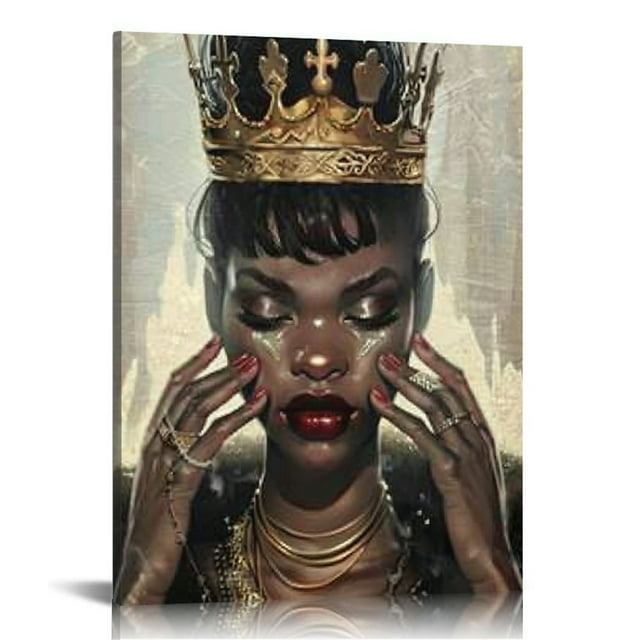 Nawypu African American Wall Art Black Queen with Golden Crown Inspirational Motivational ...