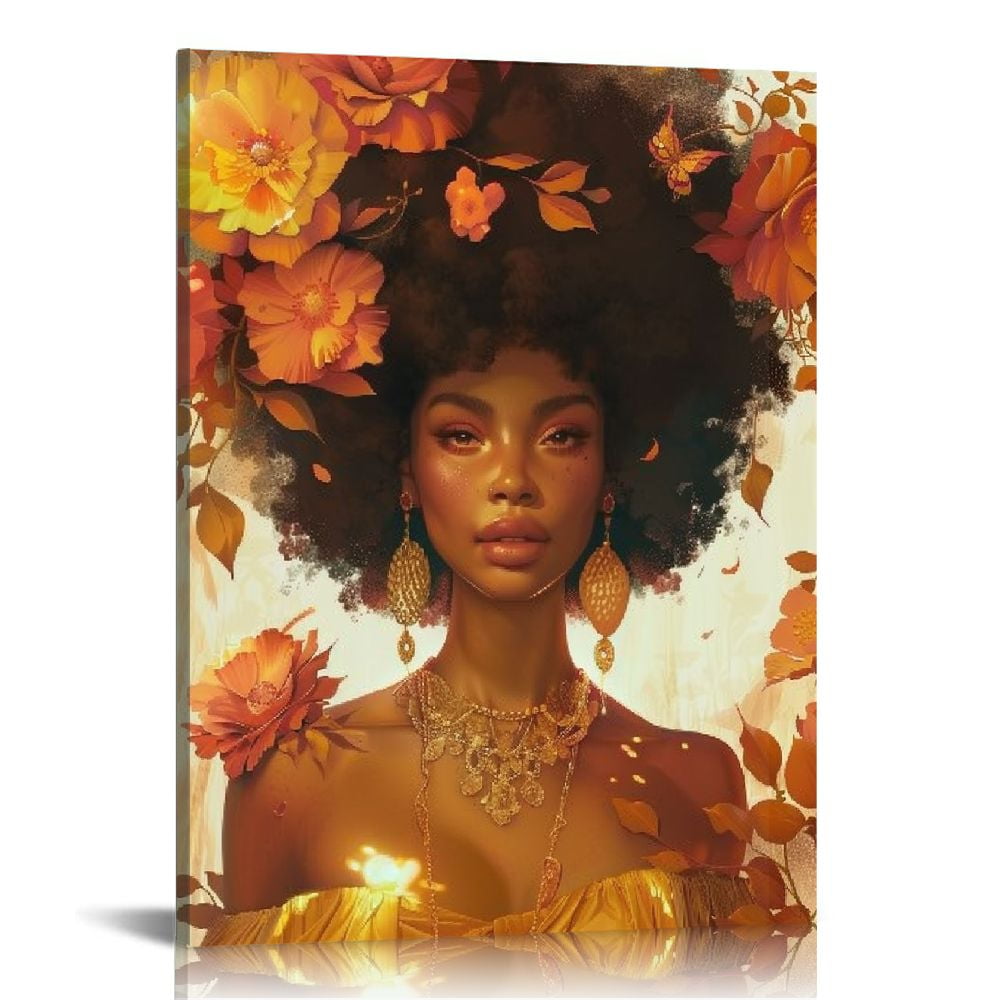 Nawypu African American Wall Art, Boho Flowers And Beauties Black Queen Poster African Black ...