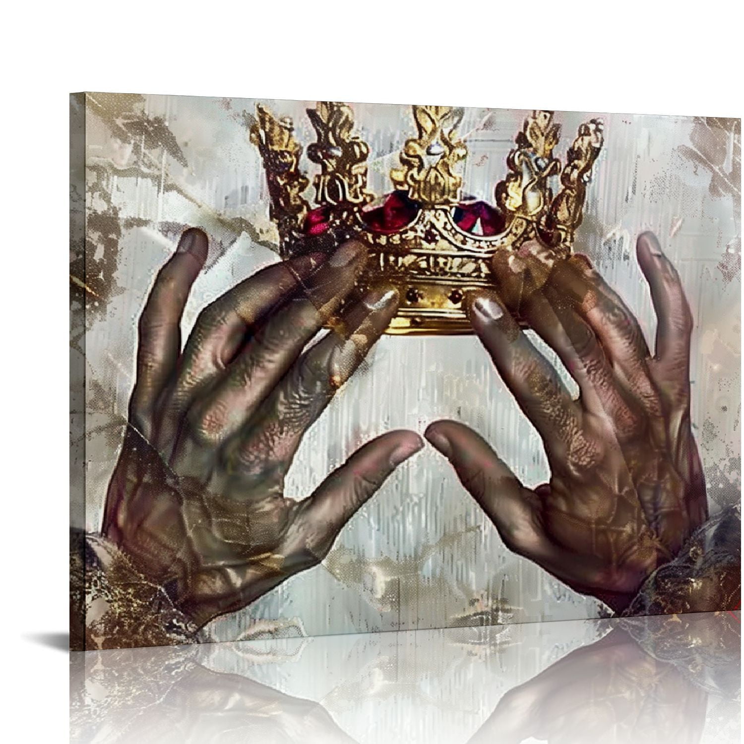 Nawypu African American Wall Art King Queen Crown Decor Painting Gold Gray Living Room Bedroom ...