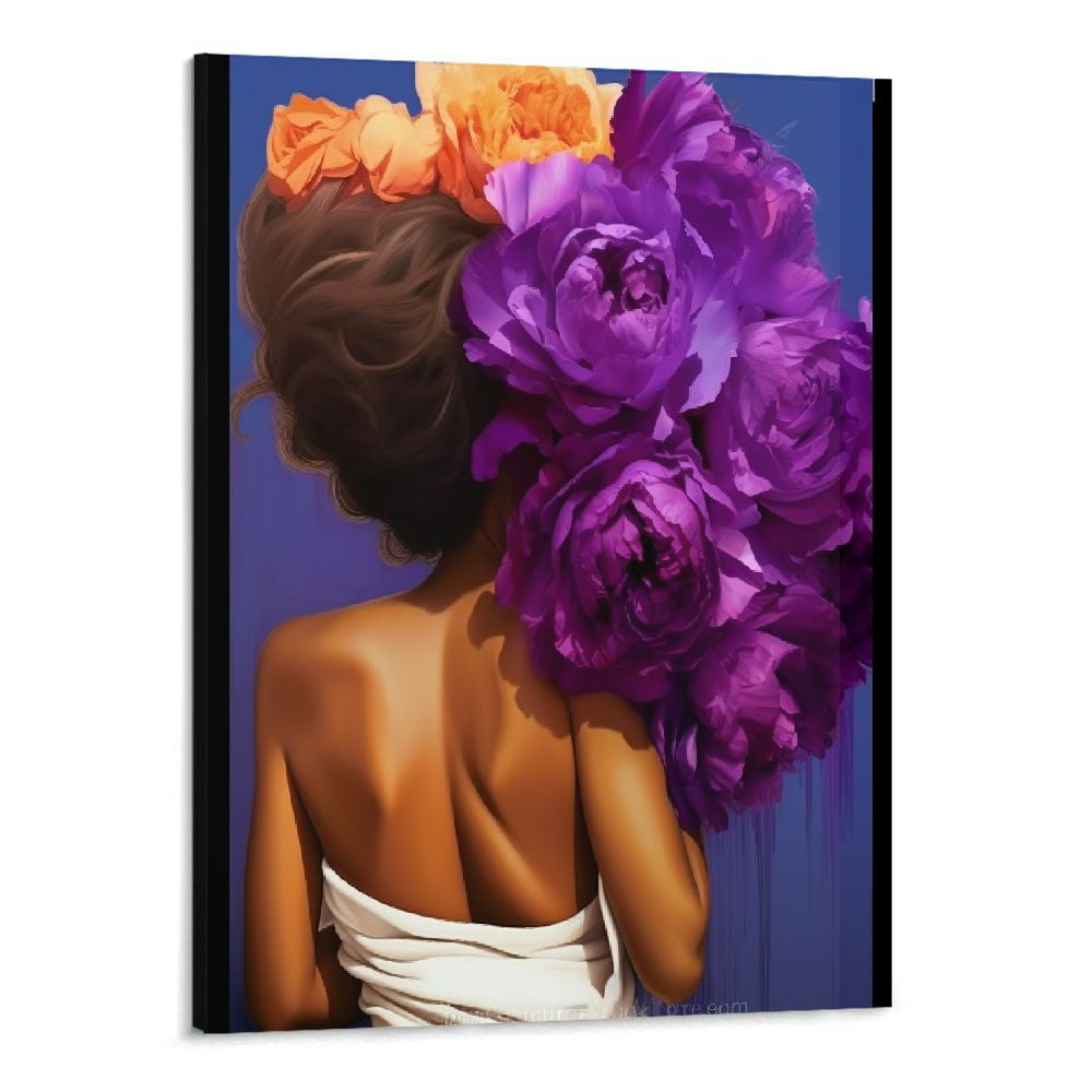 Nawypu African American Wall Art Purple Flower on Black Women Head Vintage Canvas Art Paintings ...