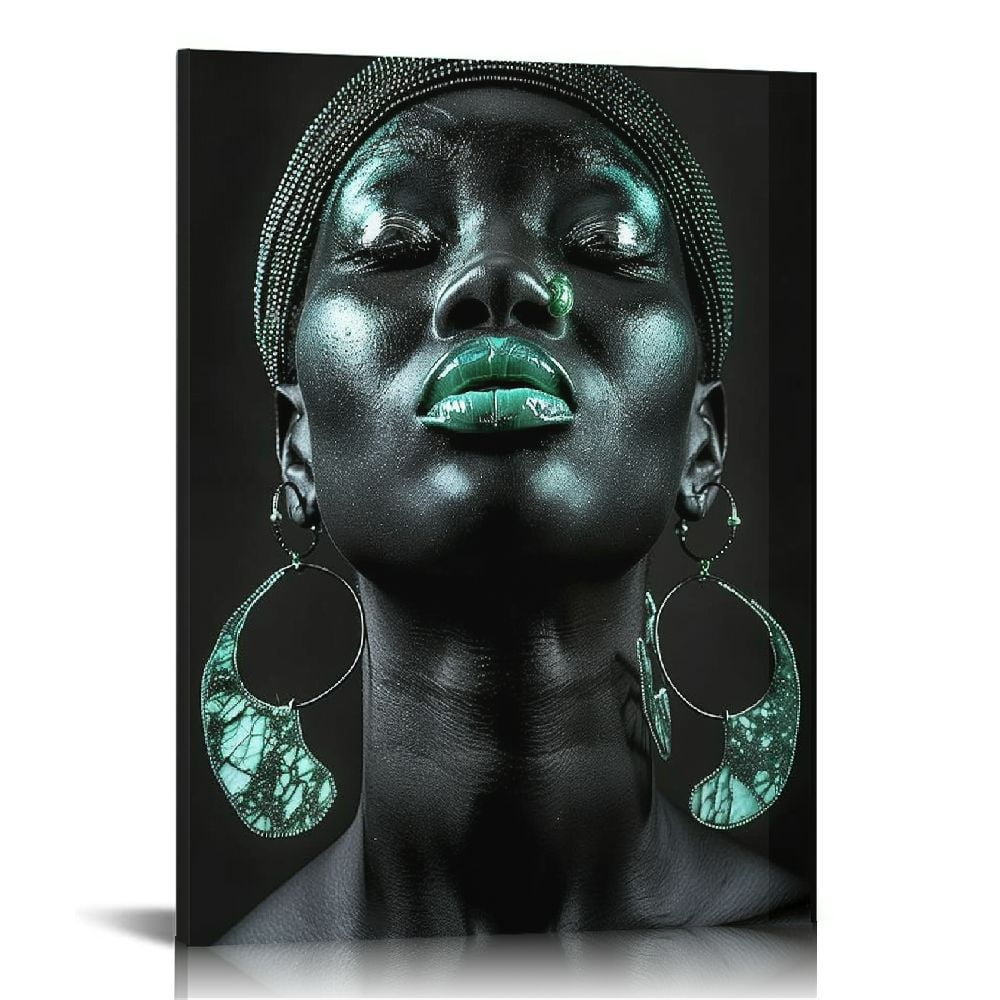 Nawypu African American Wall Art - Silver Black Woman Portrait Poster, Minimalist African Girl ...