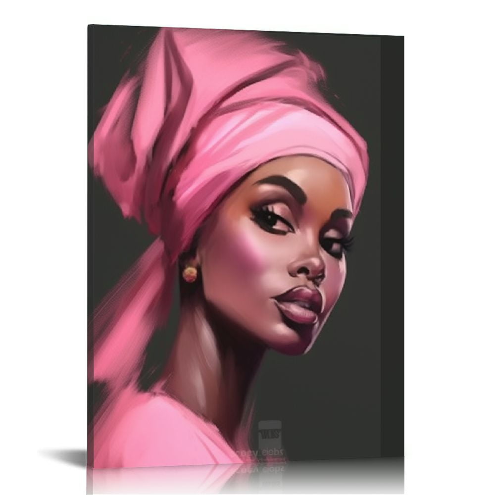 Nawypu African American Women Canvas Wall Art, Beauty Black Woman Pink Hair Canvas Art, Abstract ...