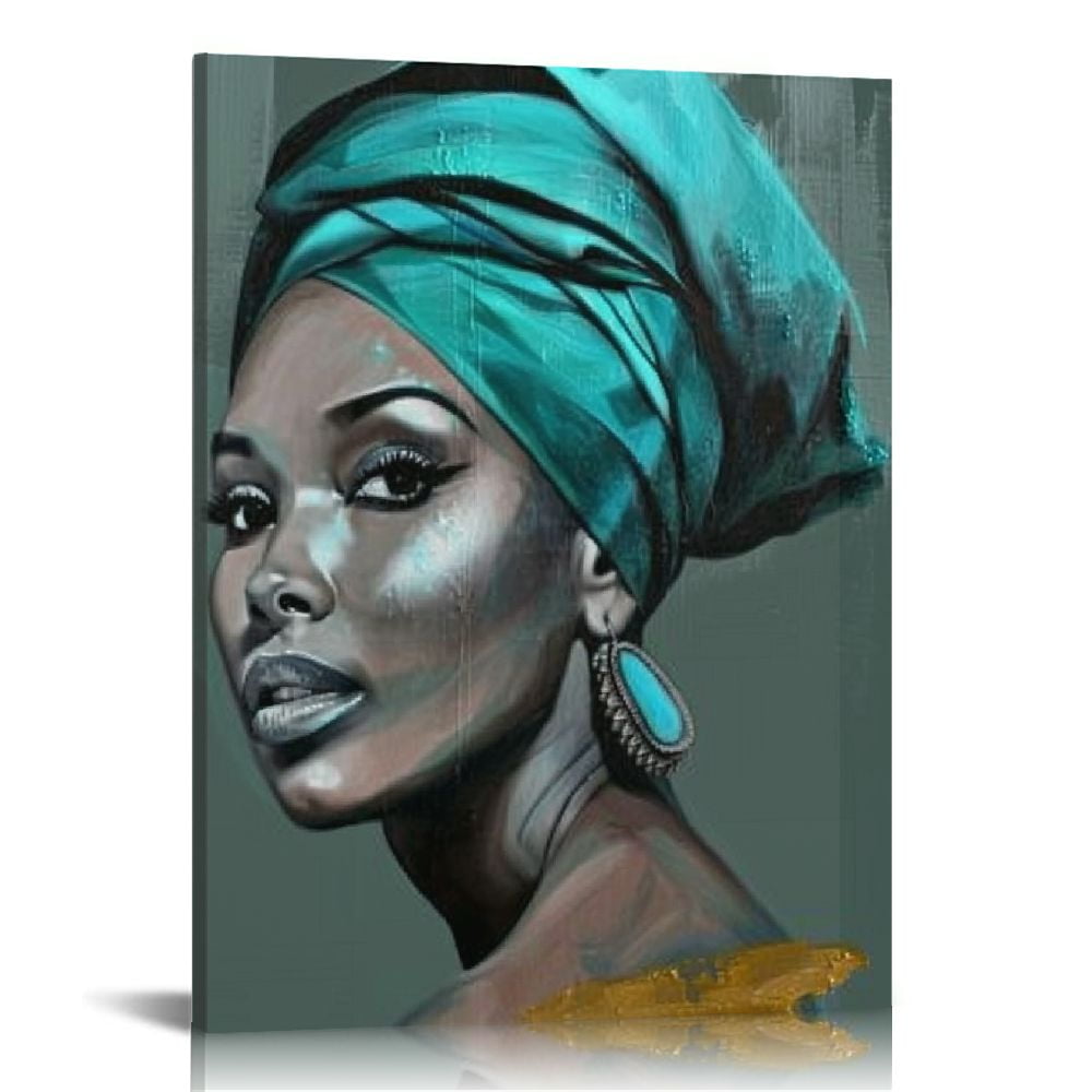 Nawypu African American Women Canvas Wall Art, Beauty Black Woman Teal Hair Canvas Art, Abstract ...
