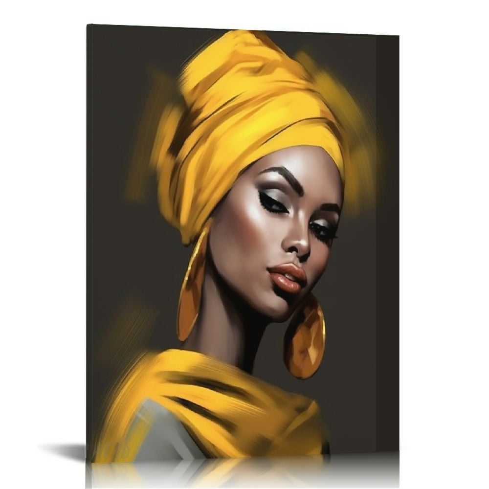 Nawypu African American Women Canvas Wall Art Black Woman Yellow Hair Beauty Abstract Painting ...