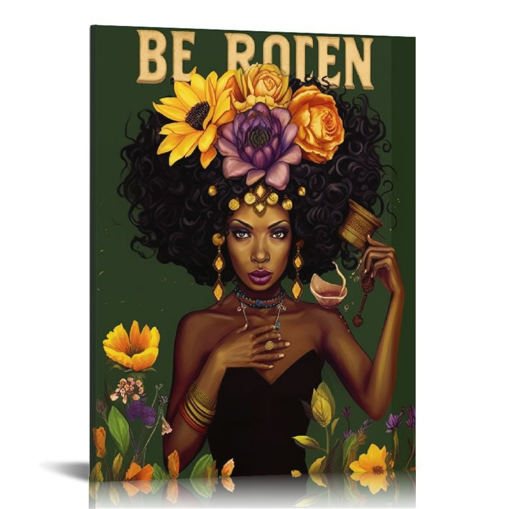 Nawypu African American Women Motivational Canvas Wall Art,Black Queen The Most Powerful Piece ...