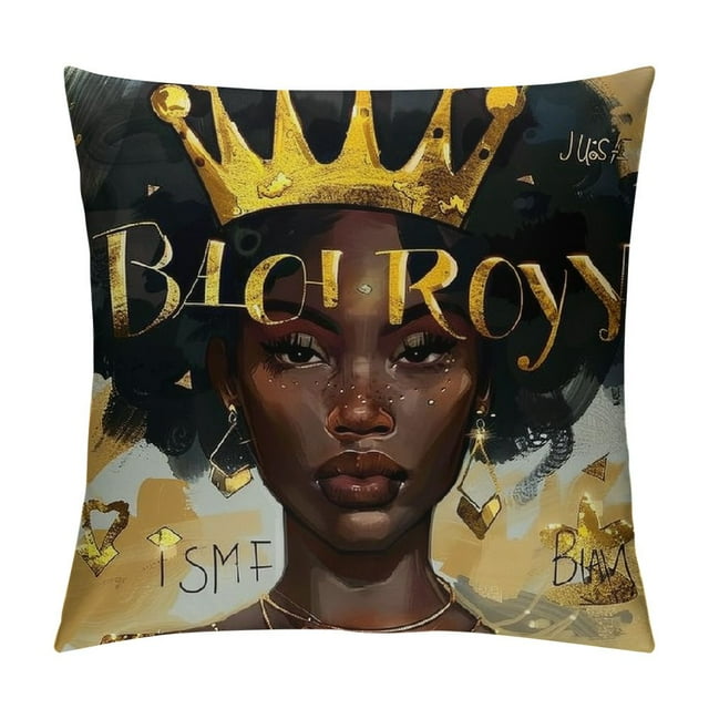 Nawypu African American Women Throw Pillow Cover Letter Art Afro Black ...