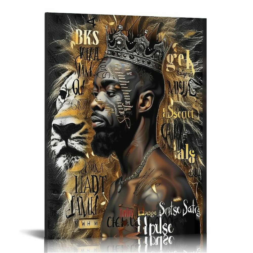 Nawypu African Black King Queen Framed Canvas Wall Art for African American Man Girls Women ...