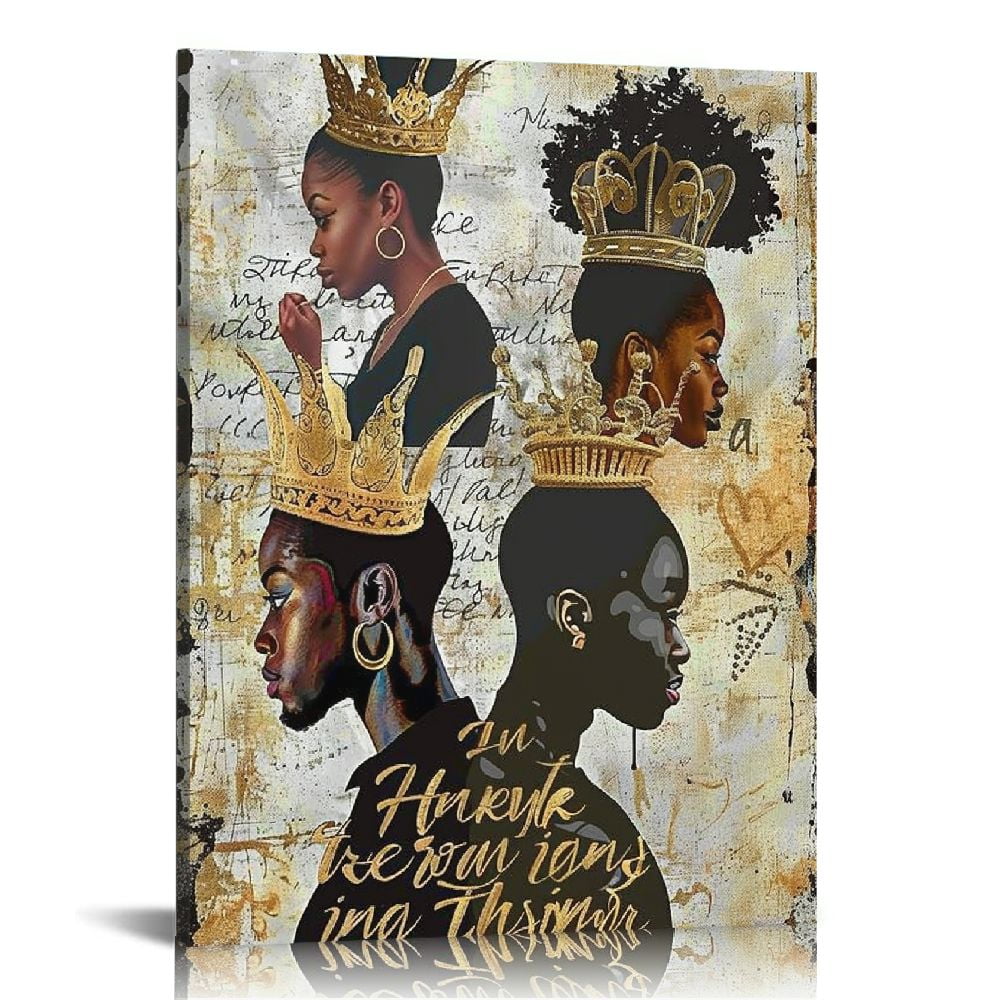 Nawypu African Woman Wall Art Black King Queen Taking off Crown Canvas Prints Painting Picture ...