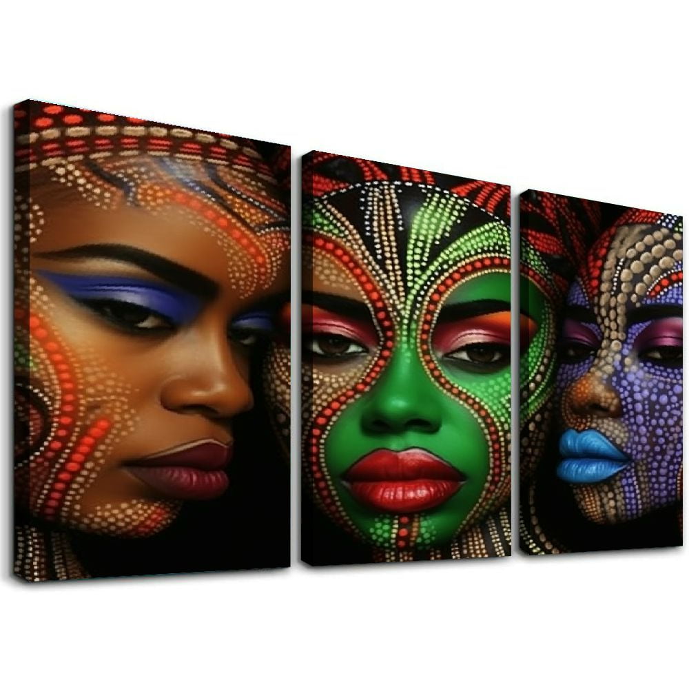 Nawypu African Women Wall Art, African American Canvas Wall Decor Colorful Three Afro Girl ...