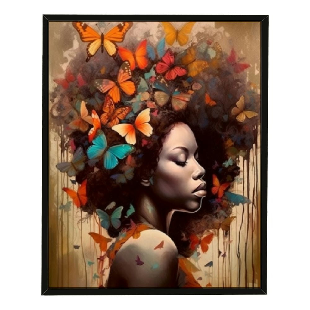 Nawypu African Women Wall Art Painting Vintage Black Woman Portrait with Flower Canvas Picture ...