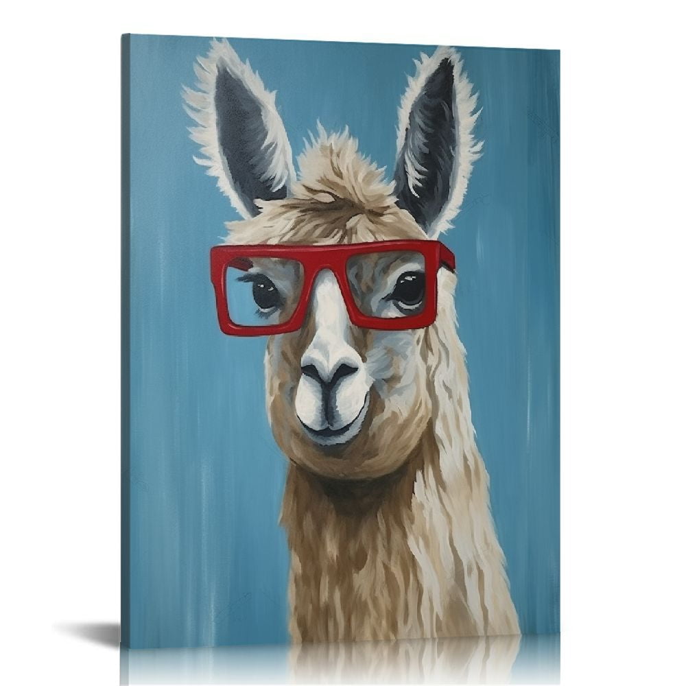 Nawypu Alpaca Canvas Wall Art Funny Glasses Alpaca Picture Painting ...
