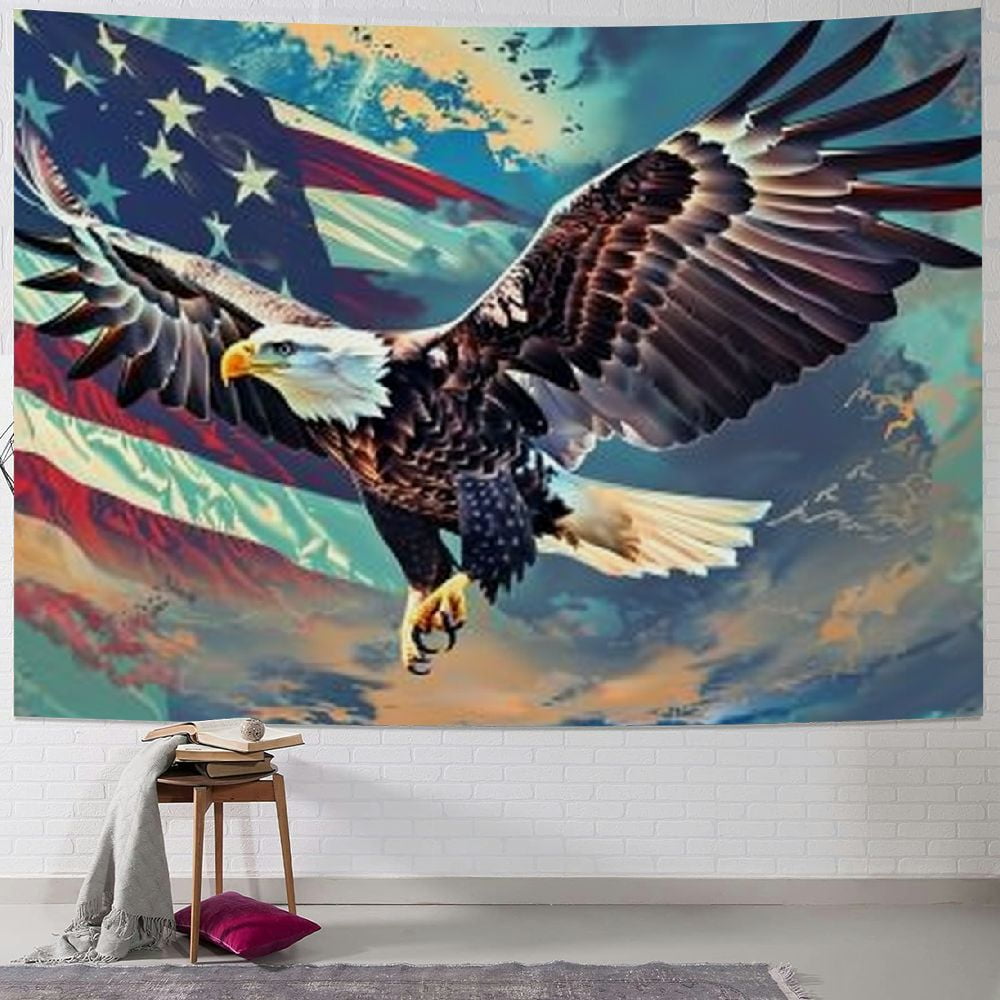 Nawypu American Flag Eagle Map Tapestry Wall Hanging Art Deco ...
