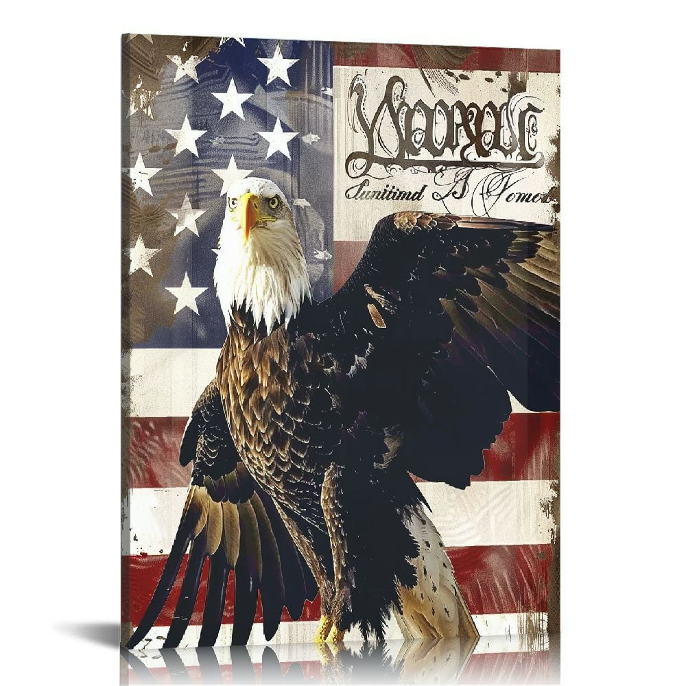 Awypu American Flag Eagle Wall Art Print - Rustic Vintage Home Decor ...