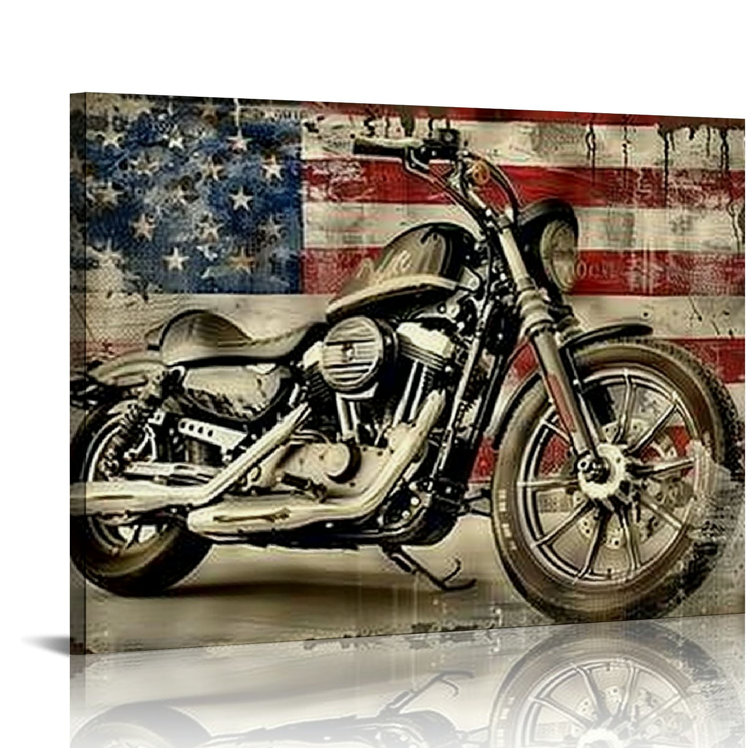 Nawypu American Flag Motorcycle Wall Art - Vintage Map of USA Pictures ...