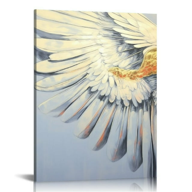 Nawypu Angel Wings Canvas Wall Art Large Grey and Gold Abstract Pictures White Feather Painting ...