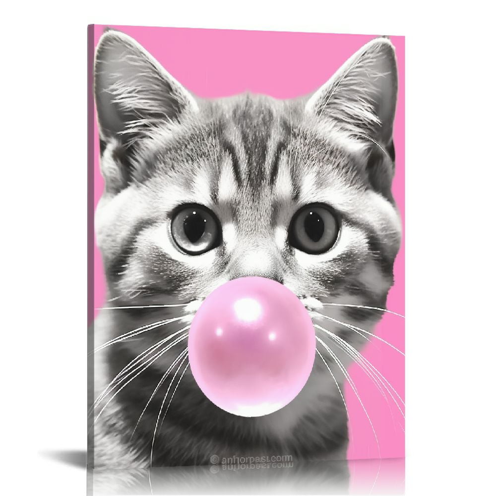 Nawypu Animal Blowing Bubble Gum Canvas Art Pink Bubble Gum Canvas ...