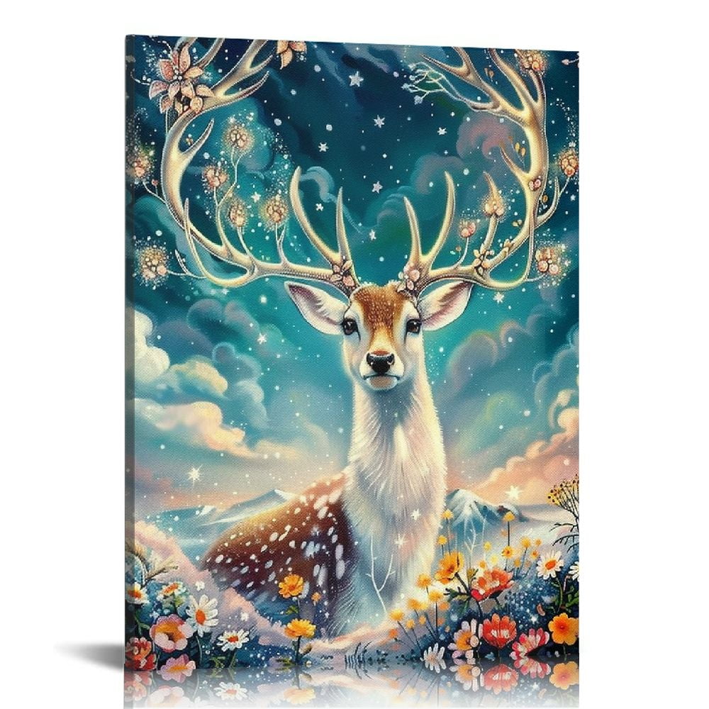 Nawypu Animal Deer Wall Art Canvas Art Frescoed Sika Deer Canvas Prints ...