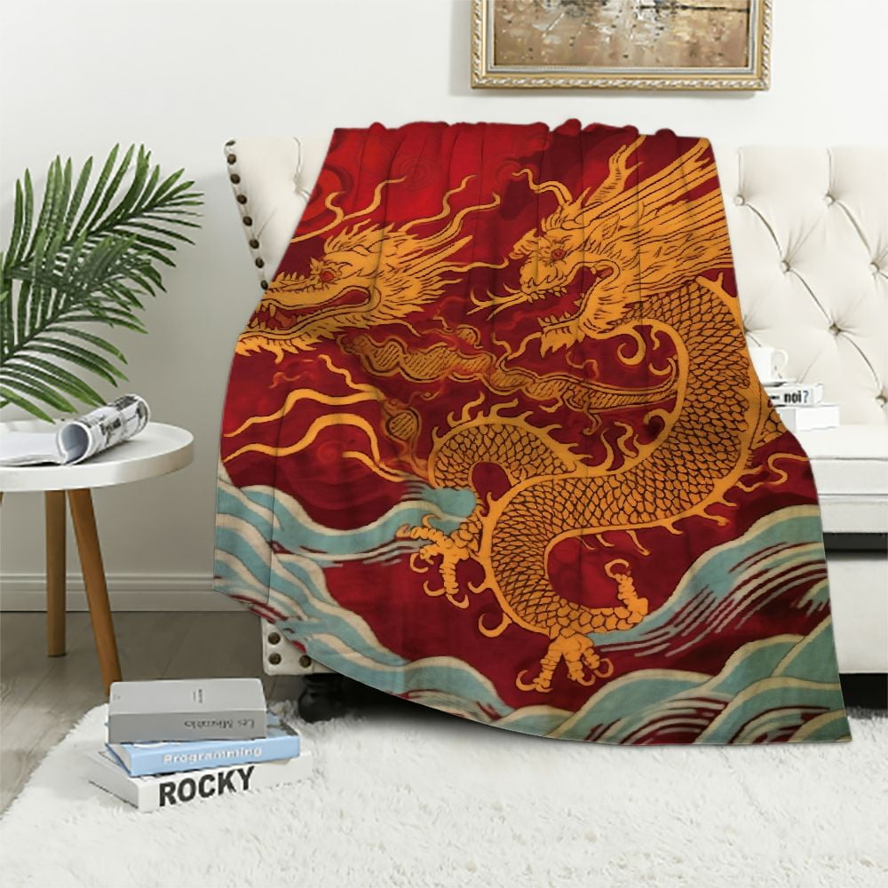 Nawypu Animal Dragon and Phoenix Pattern Flannel Throw Blankets Soft ...
