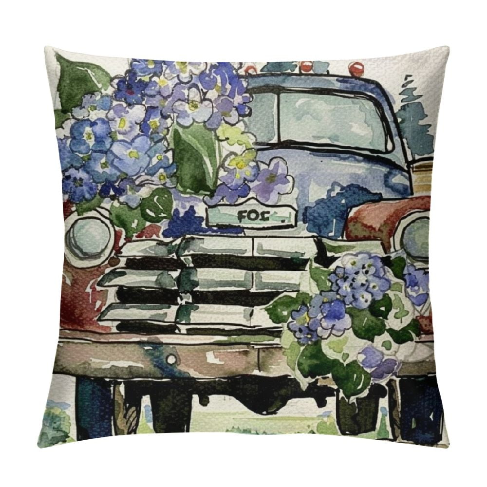 Nawypu AnyDesign Seasonal Floral Pillow Covers Blue Hydrangea Stripe ...