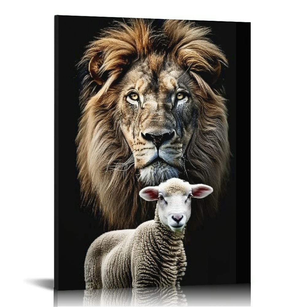 Nawypu Art Lion and Lamb Abstract Art Canvas Painting Wildlife Print ...