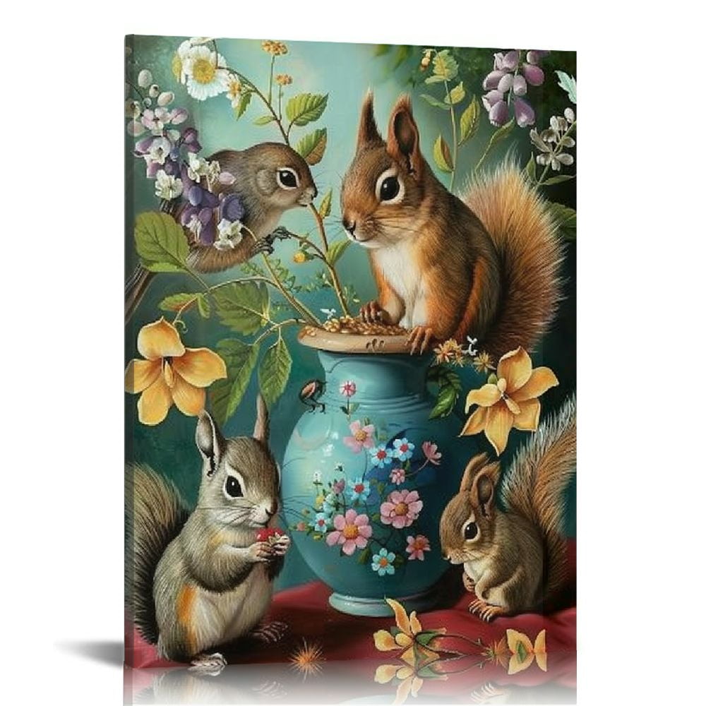 Nawypu Art Squirrel Wall Decor,Farmhouse Cute Squirrel Canvas Wall ...