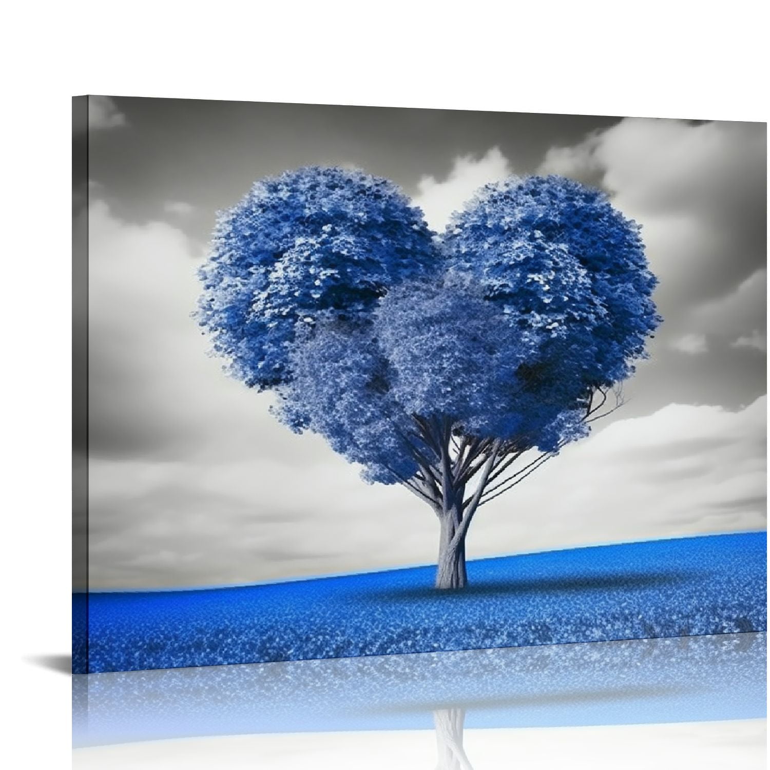 RUIYC Heart Shaped Tree Canvas Painting Blue Romantic Love Tree Picture ...