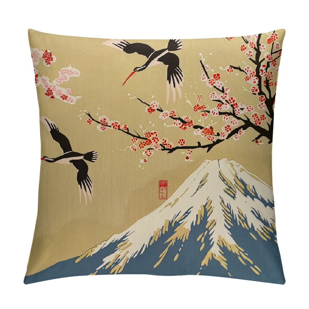 Nawypu Asian Throw Pillow Cushion Cover, Japanese Crane Flying Hill ...