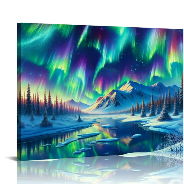 Nawypu Aurora Borealis Canvas Northern Lights Wall Art Picture Alaska ...