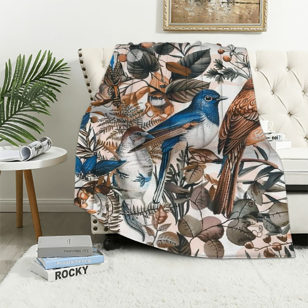 Nawypu Autumn Animals Throw Blanket Retro Style Bird Owl Hedgehog Fox ...