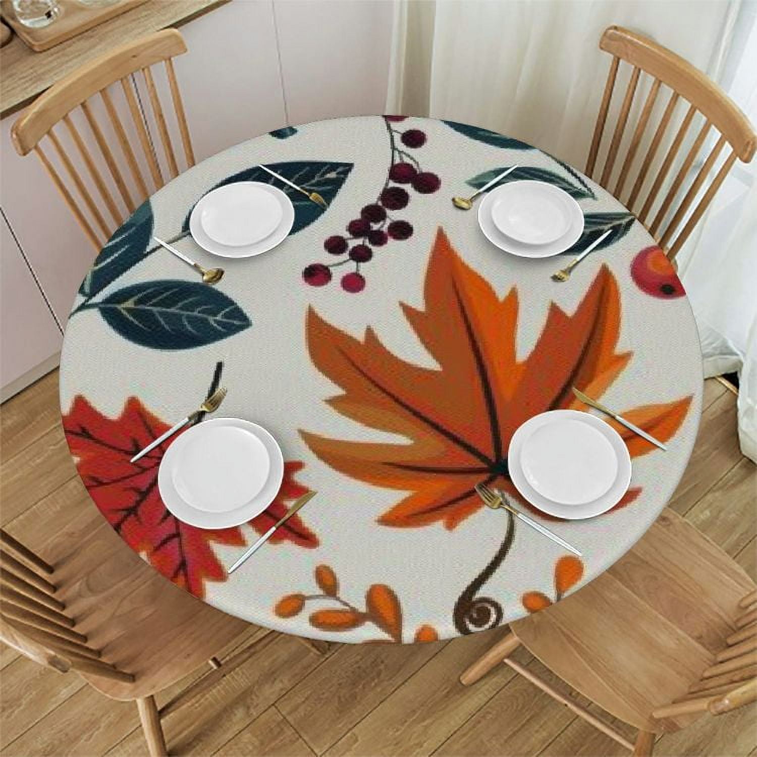 Nawypu Autumn Thanksgiving Pumpkin Leaves Round Fitted Table Cloth with ...