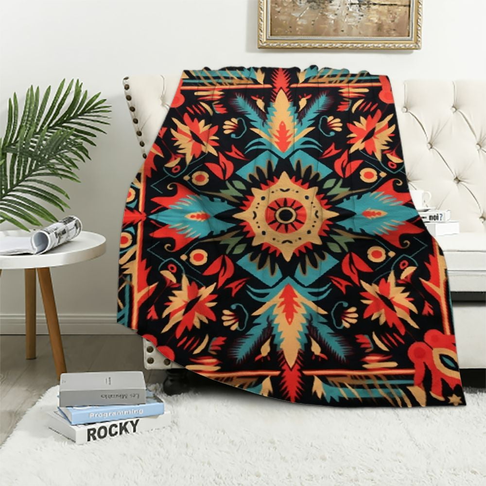 Nawypu Aztec Tribal Art Throw Blanket, Abstract Symmetry Geometric ...