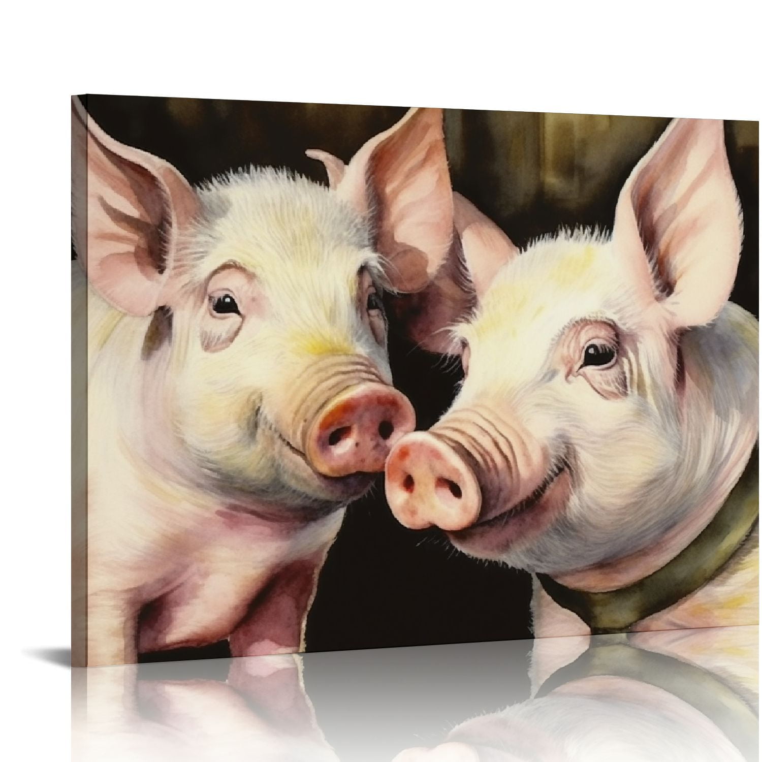 Nawypu Baby Pigs Animal Yellow Watercolor Painting Canvas Wall Art ...