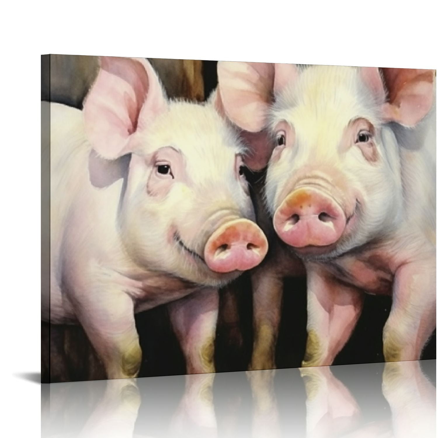 Nawypu Baby Pigs Animal Yellow Watercolor Painting Canvas Wall Art ...