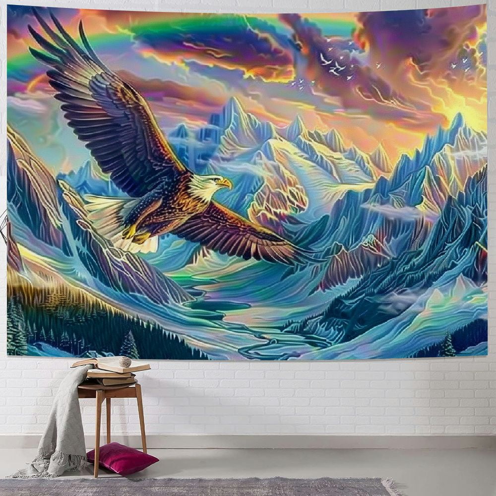 Nawypu Bald Eagle Tapestry Watercolor Mountain Forest Tapestry Fantasy ...