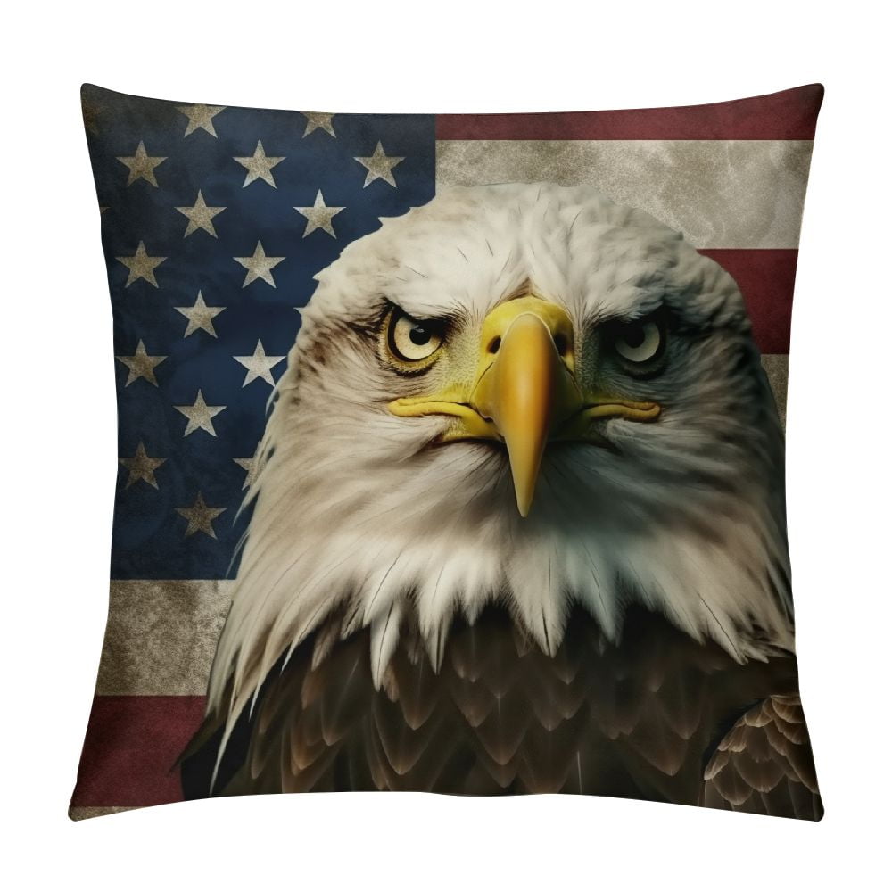 Nawypu Bald Eagle USA Flag Throw Pillow Cover, Grunge American Flags ...