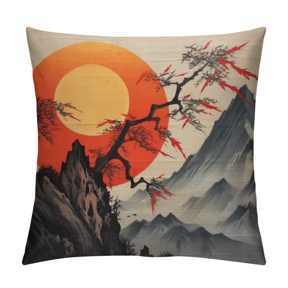 Nawypu Bamboo Throw Pillow Cover Japanese Bamboo Trees Sun and ...