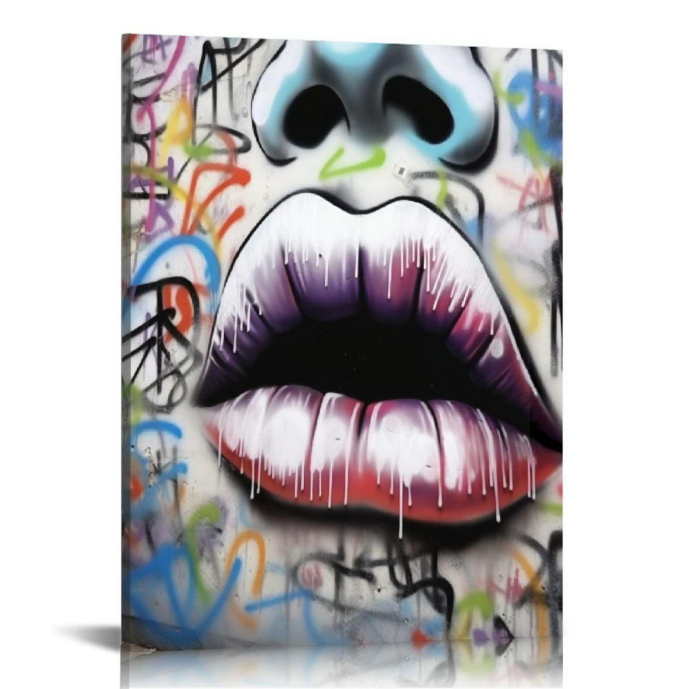 Nawypu Banksy Abstract Graffiti Canvas Wall Art, Lover Kissing Graffiti ...
