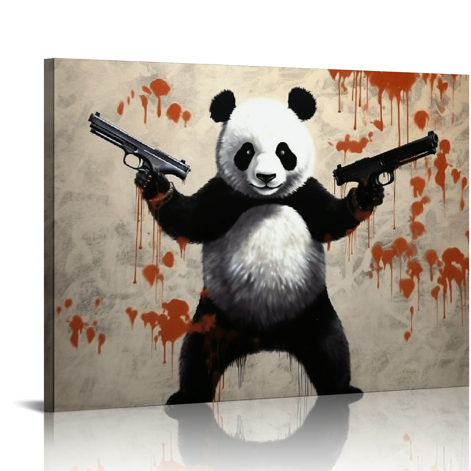 Nawypu Banksy Canvas Wall Art - Panda With Guns Poster No Frame - Black ...